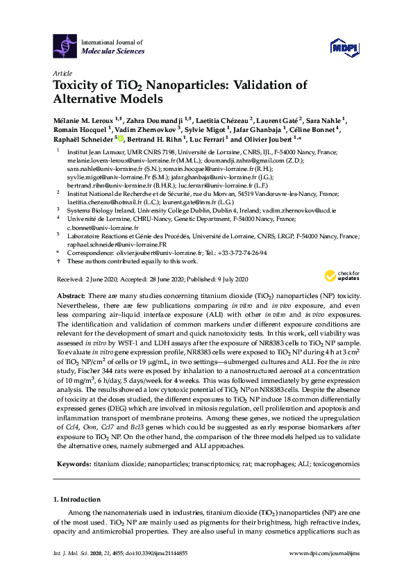 (PDF) Toxicity of TiO2 Nanoparticles: Validation of Alternative Models