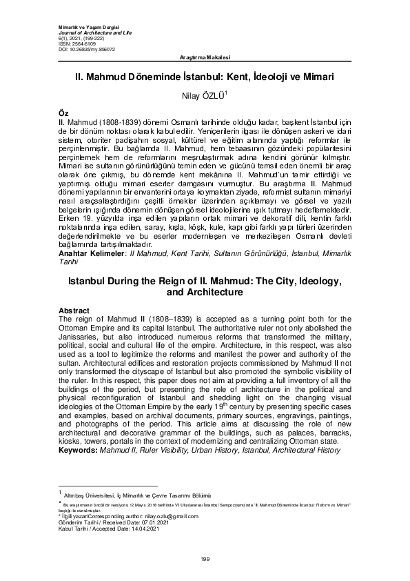 (PDF) II. Mahmud Döneminde İstanbul: Kent, İdeoloji ve Mimari