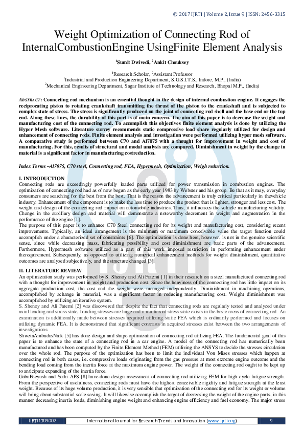 (PDF) Weight Optimization of Connecting Rod of InternalCombustionEngine ...