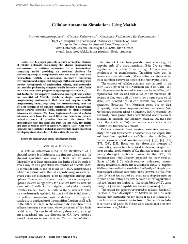 (PDF) Cellular Automata: Simulations Using Matlab