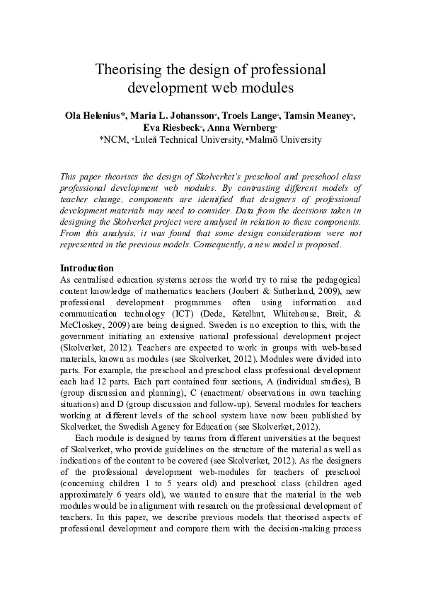 (PDF) Theorising the design of professional development web modules