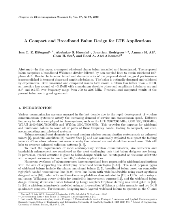 (PDF) A Compact and Broadband Balun Design for Lte Applications