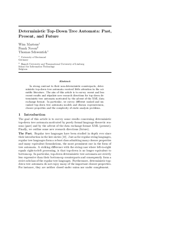 (PDF) Deterministic top-down tree automata: past, present, and future