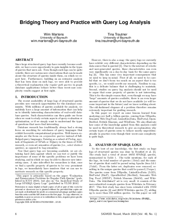 (PDF) Bridging Theory and Practice with Query Log Analysis