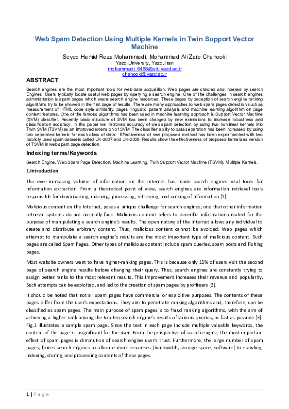 (PDF) Web Spam Detection Using Multiple Kernels in Twin Support Vector Machine