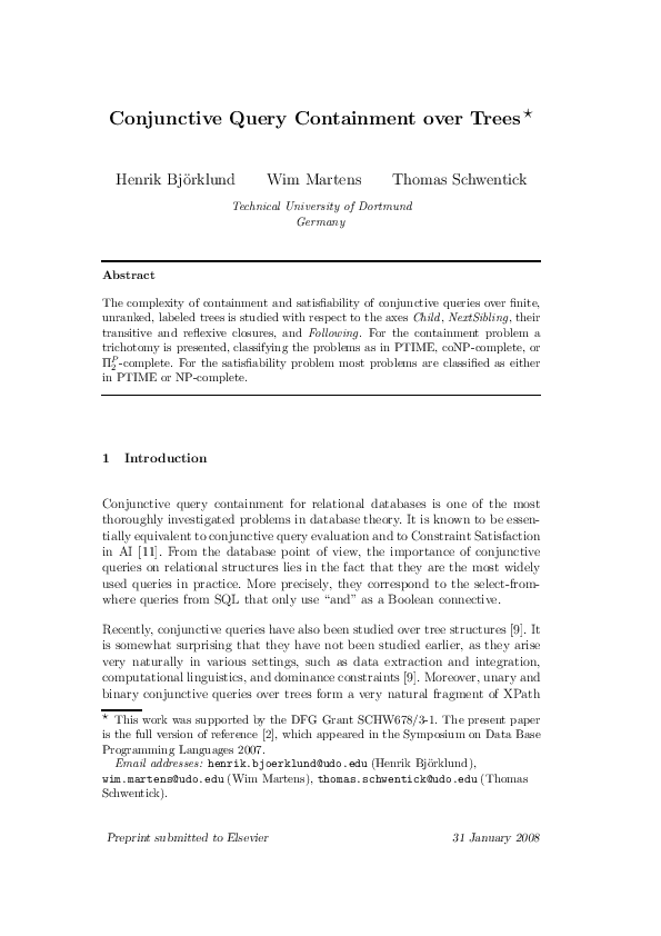 (PDF) Conjunctive query containment over trees