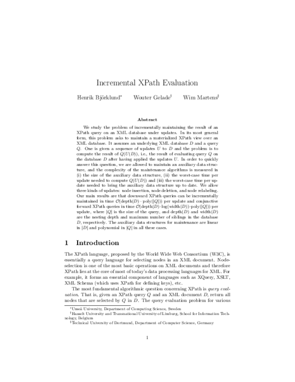 (PDF) Incremental XPath evaluation