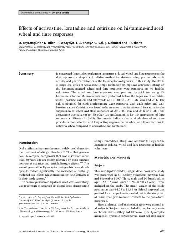 (PDF) Effects of acrivastine, loratadine and cetirizine on histamine ...