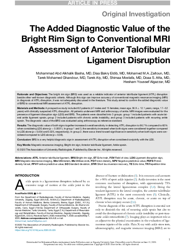(PDF) The Added Diagnostic Value of the Bright Rim Sign to Conventional ...