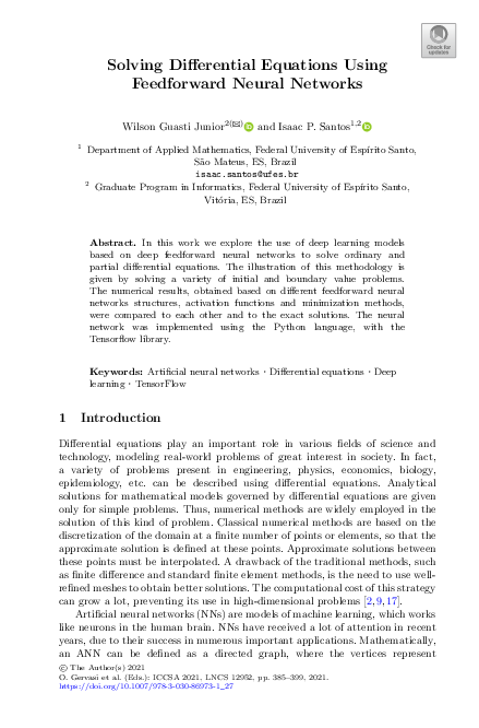 (PDF) Solving Differential Equations Using Feedforward Neural Networks