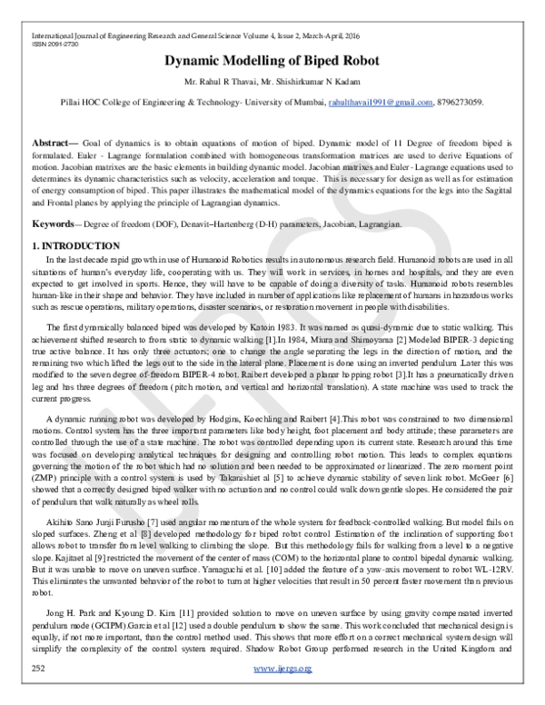 (PDF) Dynamic Modelling of Biped Robot