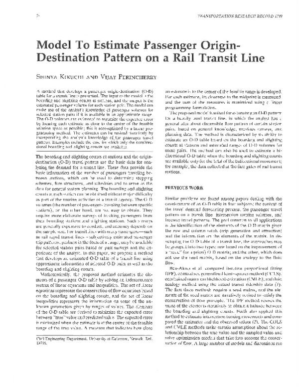 (PDF) Model to Estimate Passenger Origin-Destination Pattern on a Rail Transit Line