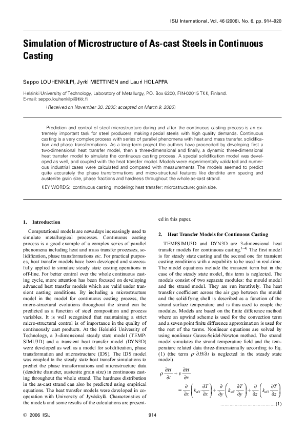 (PDF) Simulation of microstructure of as-cast steels in continuous casting