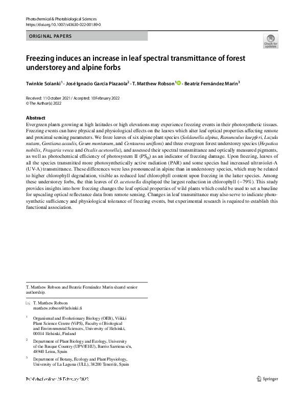 (PDF) Freezing induces an increase in leaf spectral transmittance of ...