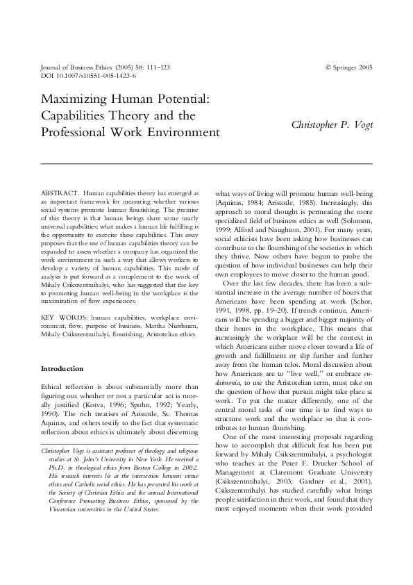 (PDF) Maximizing Human Potential: Capabilities Theory and the ...