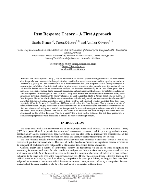 (PDF) Item response theory – A first approach