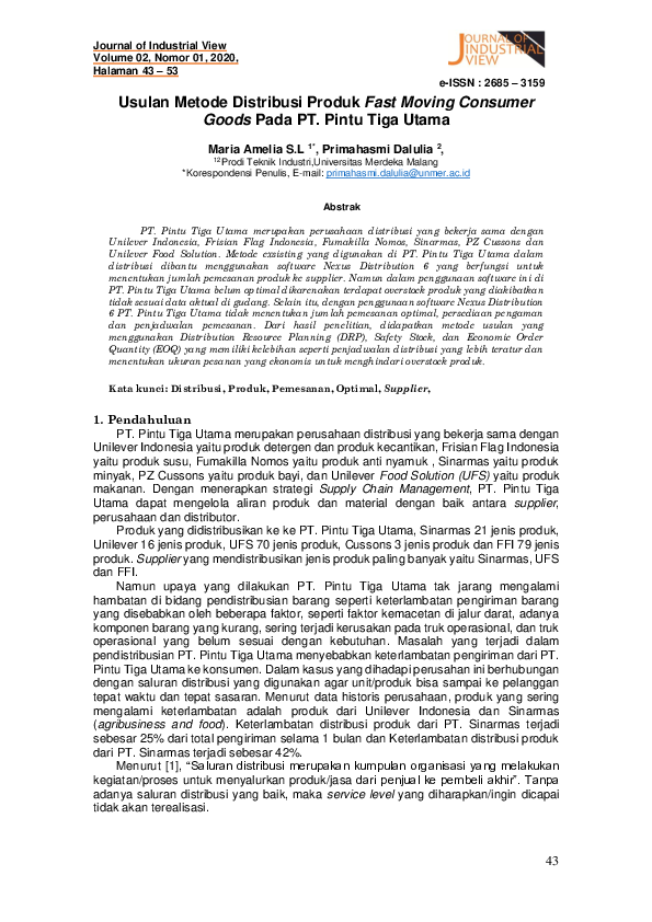 (PDF) Usulan Metode Distribusi Produk Fast Moving Consumer Goods Pada ...
