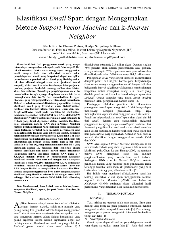 (PDF) Klasifikasi Email Spam Dengan Menggunakan Metode Support Vector Machine Dan K-Nearest Neighbor
