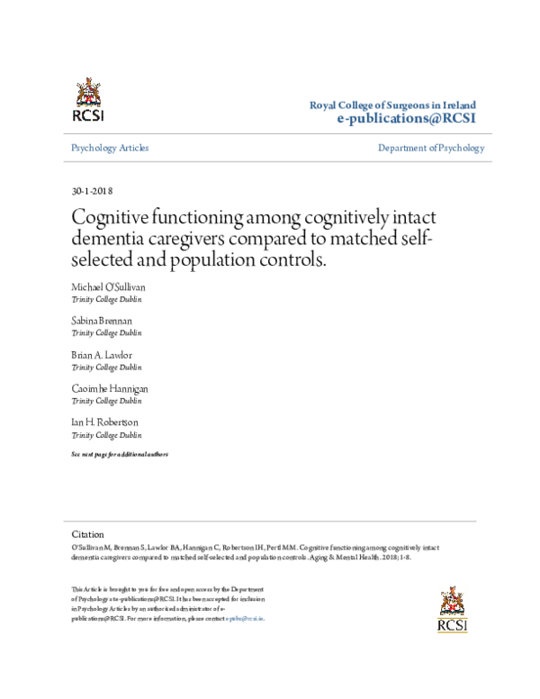 (PDF) Cognitive functioning among cognitively intact dementia ...
