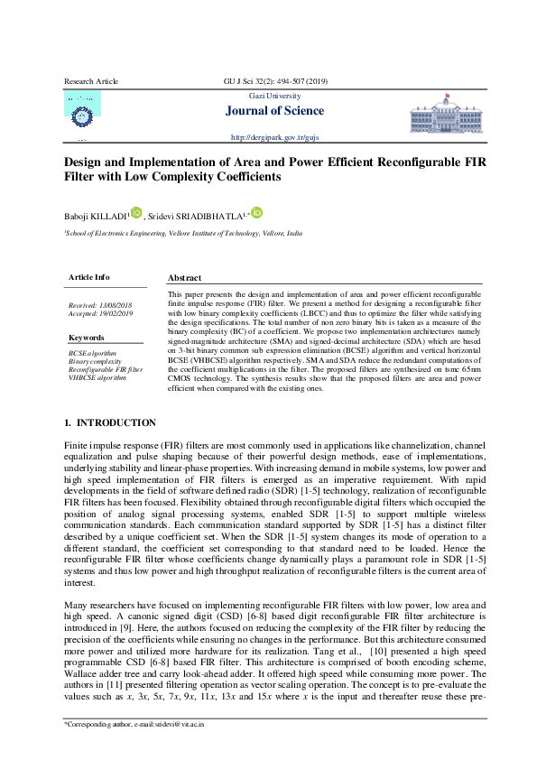 Pdf Design And Implementation Of Area And Power Efficient Reconfigurable Fir Filter With Low
