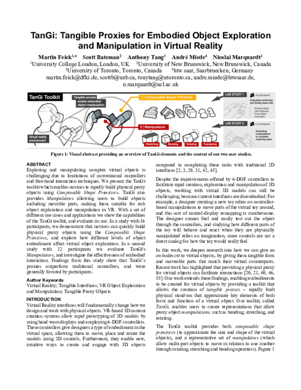 (PDF) Tangi: Tangible Proxies For Embodied Object Exploration And Manipulation In Virtual Reality