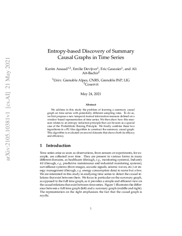(PDF) Entropy-based Discovery of Summary Causal Graphs in Time Series
