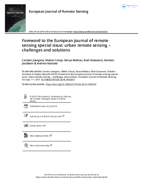 (PDF) Foreword to the European journal of remote sensing special issue ...