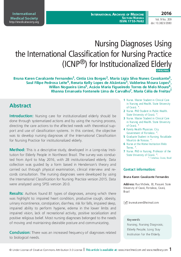 (PDF) Nursing Diagnoses Using The International Classification For ...