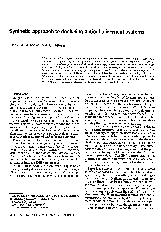 (PDF) Synthetic approach to designing optical alignment systems