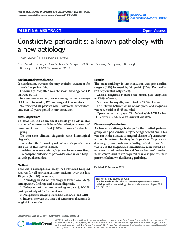 (PDF) Constrictive pericarditis: a known pathology with a new aetiology