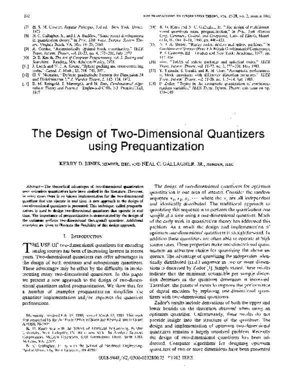 (PDF) The design of two-dimensional quantizers using prequantization