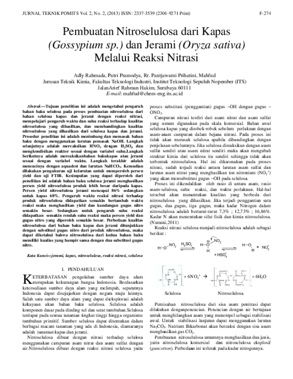 (PDF) Pembuatan Nitroselulosa dari Kapas (Gossypium sp.) dan Jerami ...