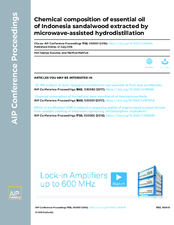 (PDF) Chemical composition of essential oil of Indonesia sandalwood extracted by microwave ...
