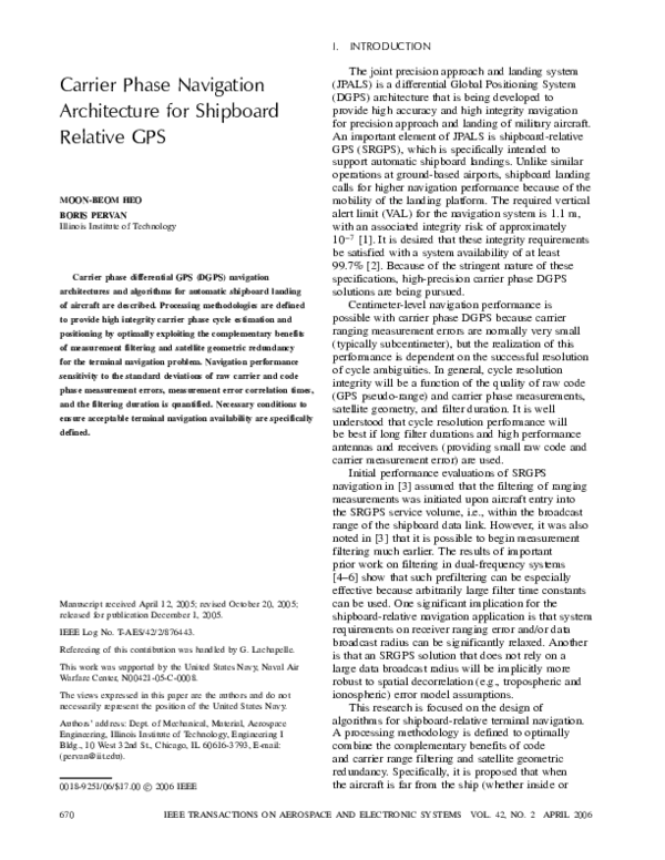 (PDF) Carrier phase navigation architecture for shipboard relative GPS