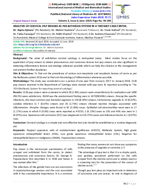 (PDF) Analysis of Cervical Pap Smears as Per Bethesda System in a ...