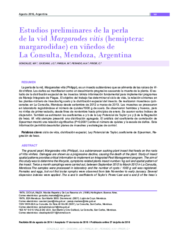 (PDF) Estudios preliminares de la perla de la vid Margarodes vitis ...