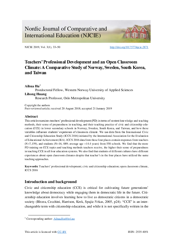 (PDF) Teachers’ professional development and an open classroom climate