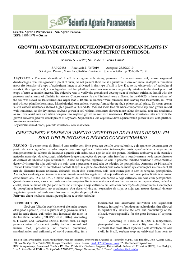 (PDF) Growth and vegetative development of soybean plants in soil type ...