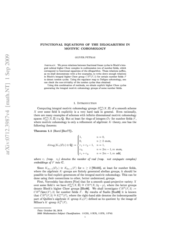 (PDF) Functional equations of the dilogarithm in motivic cohomology