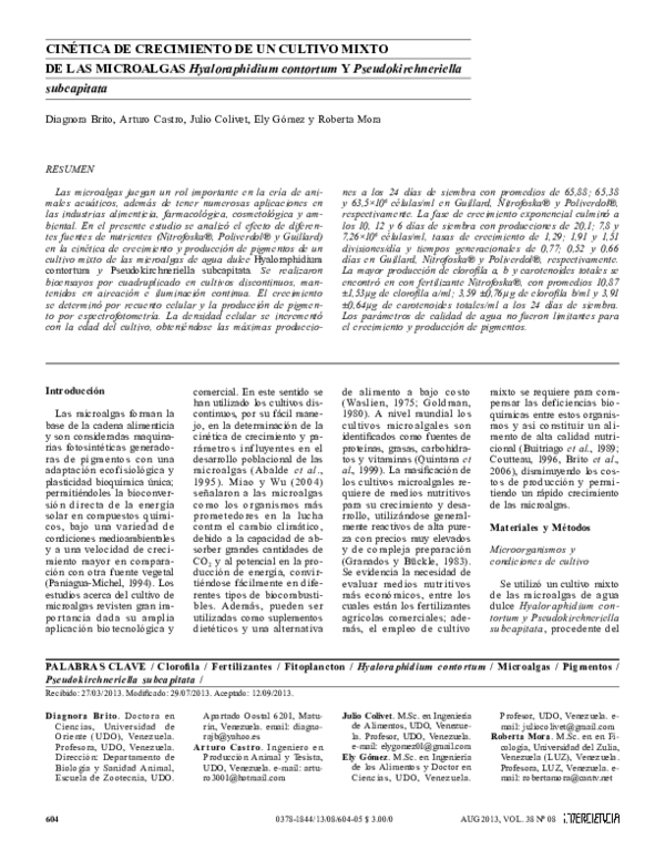 (PDF) Cinética de crecimiento de un cultivo mixto de las microalgas ...