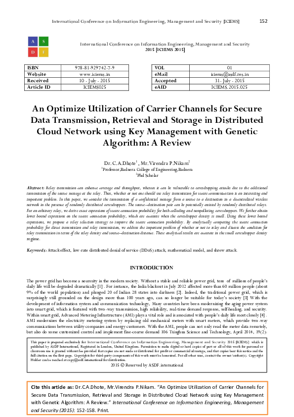 (PDF) An Optimize Utilization of Carrier Channels for Secure Data Transmission , Retrieval and ...