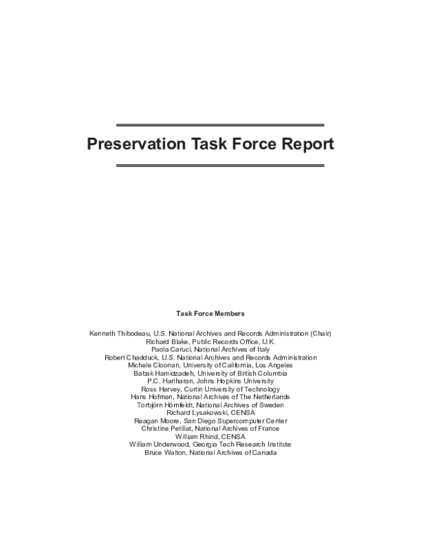 (PDF) Preservation Task Force Report Task Force Members