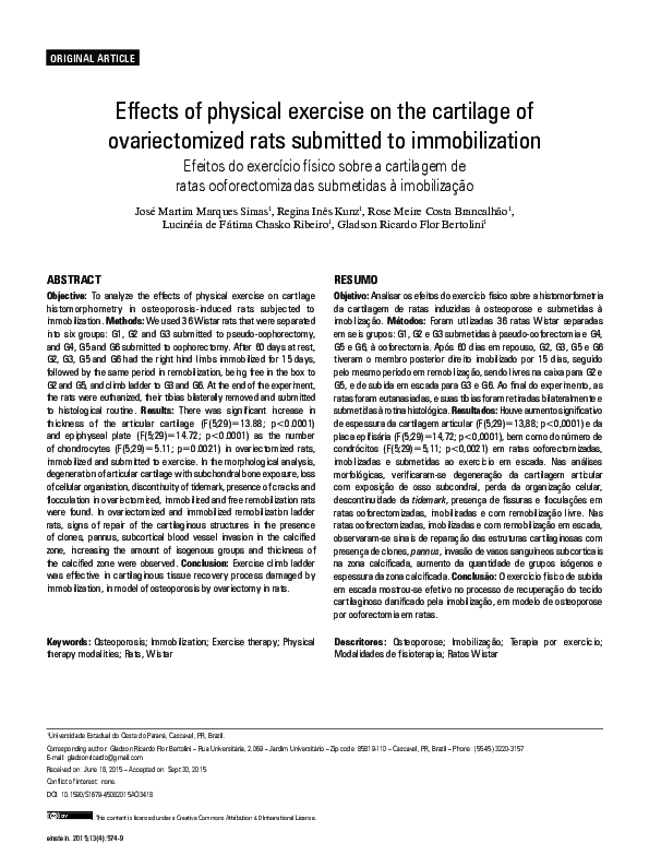 (PDF) Effects of physical exercise on the cartilage of ovariectomized ...
