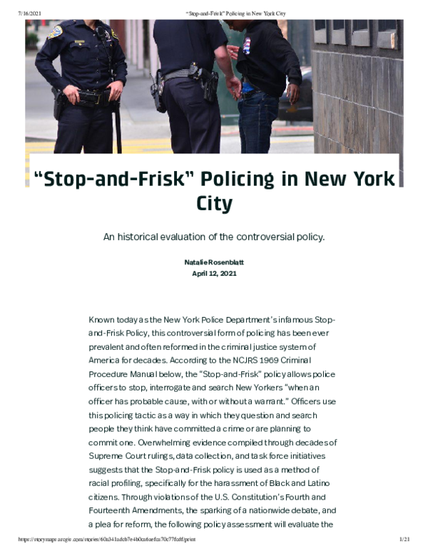 (PDF) Stop-and-Frisk" Policing in New York City: An historical ...