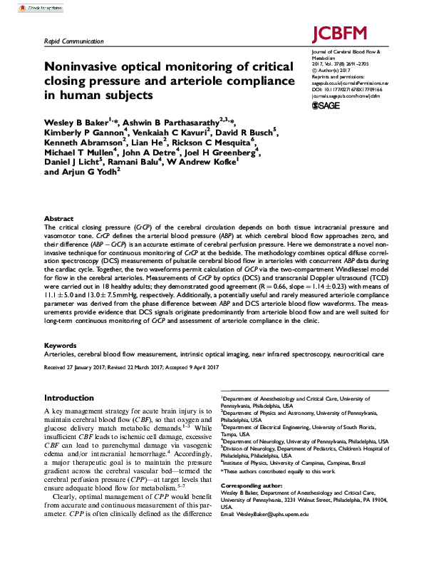(PDF) Noninvasive optical monitoring of critical closing pressure and ...
