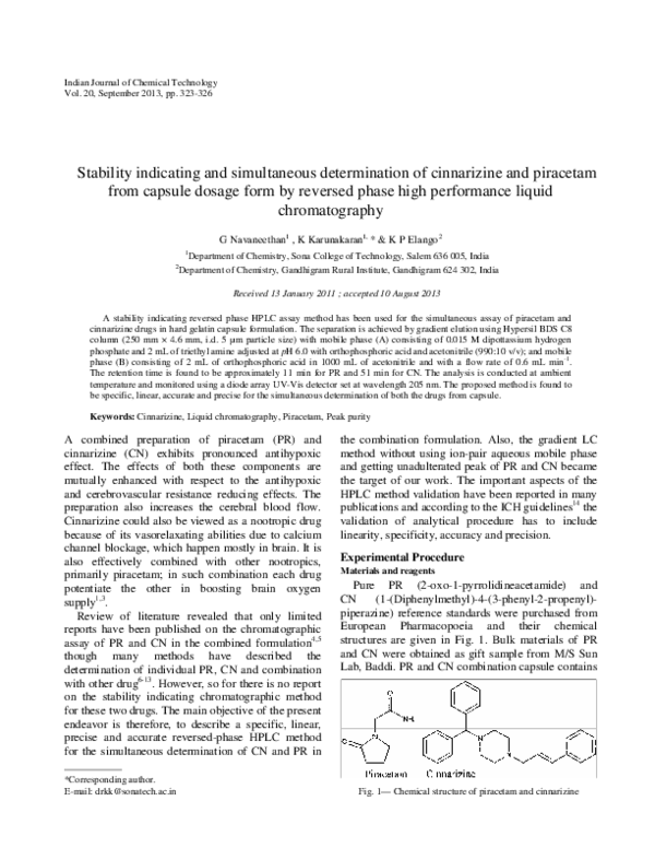 (PDF) Stability indicating and simultaneous determination of cinnarizine and piracetam from ...