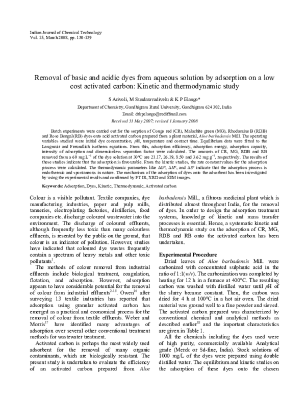 (PDF) Removal of basic and acidic dyes from aqueous solution by adsorption on a low cost ...