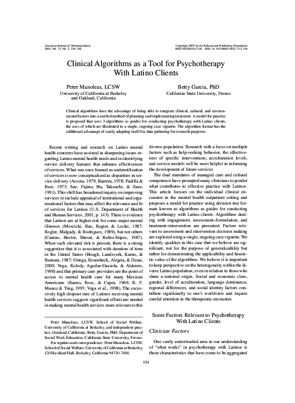 (PDF) Clinical algorithms as a tool for psychotherapy with Latino clients