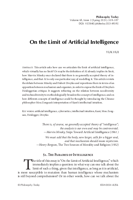 (PDF) On the Limit of Artificial Intelligence