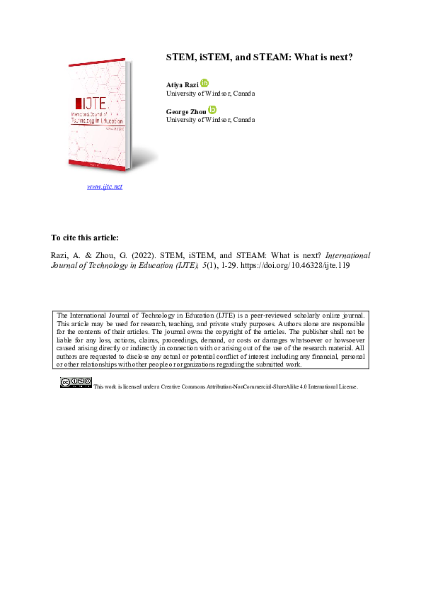(PDF) STEM, iSTEM, and STEAM: What is next? | Atiya Razi - Academia.edu